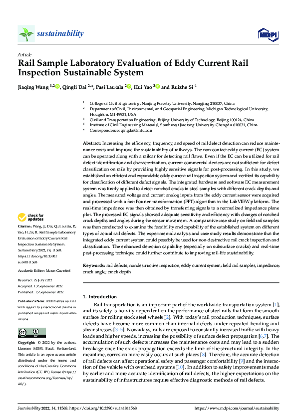 (PDF) Rail Sample Laboratory Evaluation of Eddy Current Rail Inspection ...