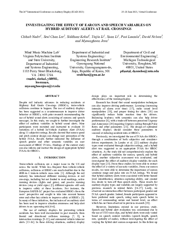 (PDF) Auditory Alert Design for Rail Crossings