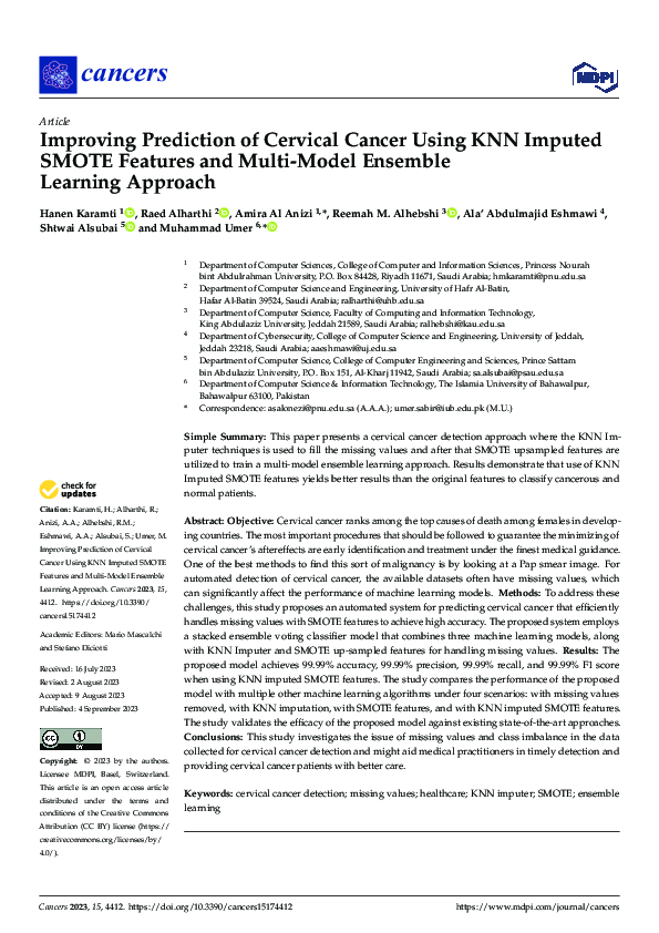 (PDF) Improving Prediction of Cervical Cancer Using KNN Imputed SMOTE ...
