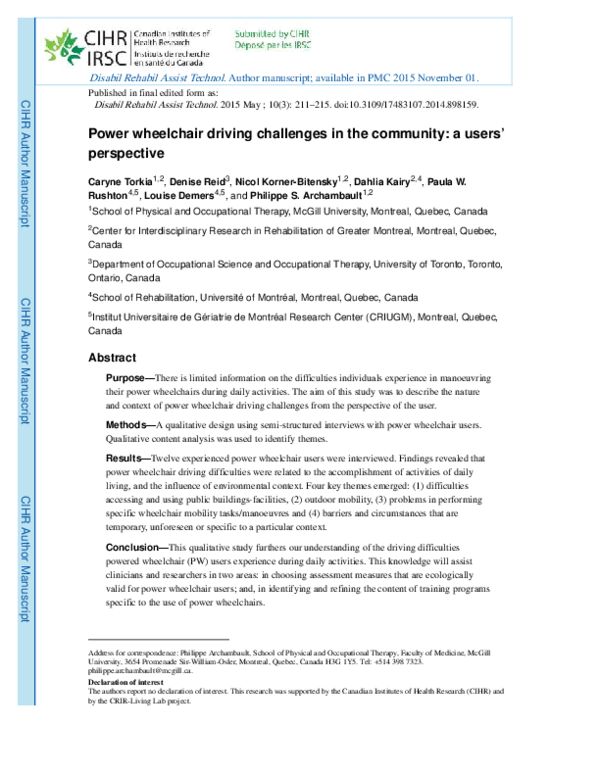 (PDF) Power wheelchair driving challenges in the community: a users ...