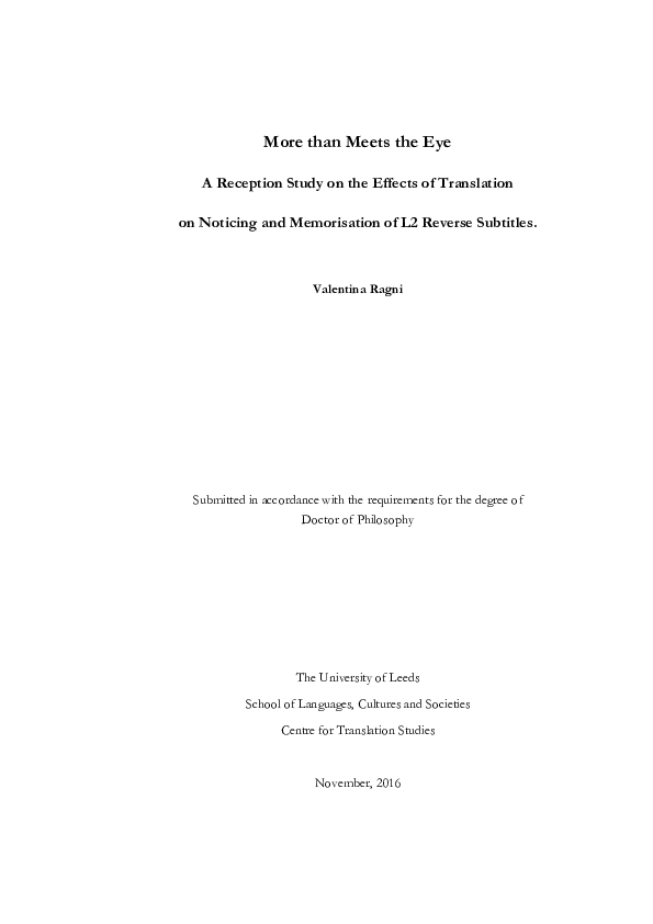 (PDF) More than Meets the Eye: A Reception Study on the Effects of ...