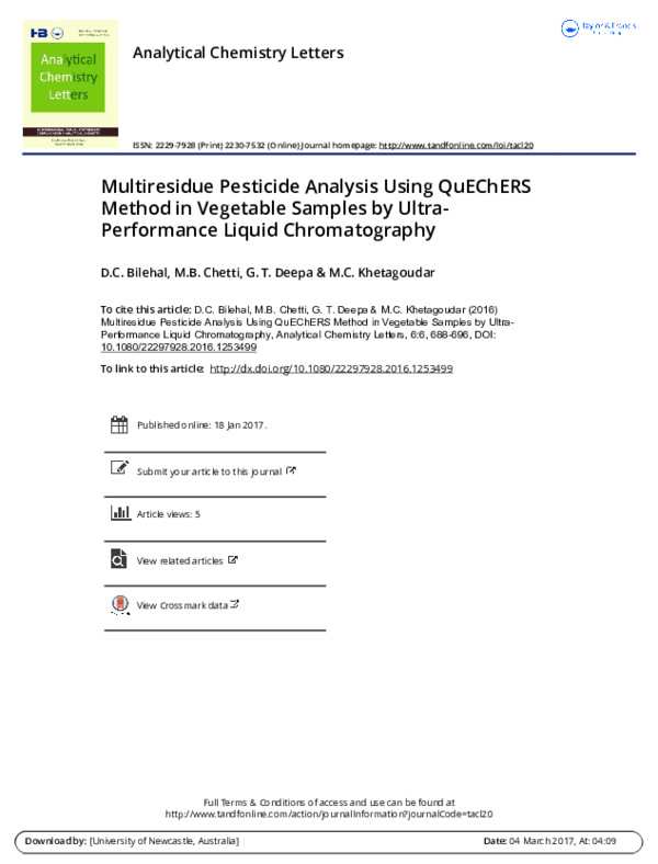 (PDF) Multiresidue Pesticide Analysis Using QuEChERS Method in Vegetable Samples by Ultra ...
