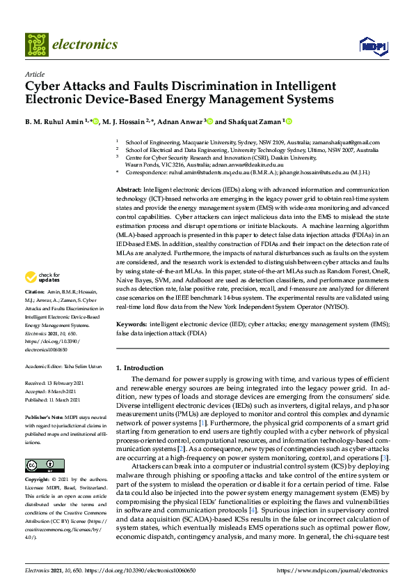 (PDF) Cyber Attacks and Faults Discrimination in Intelligent Electronic Device-Based Energy ...