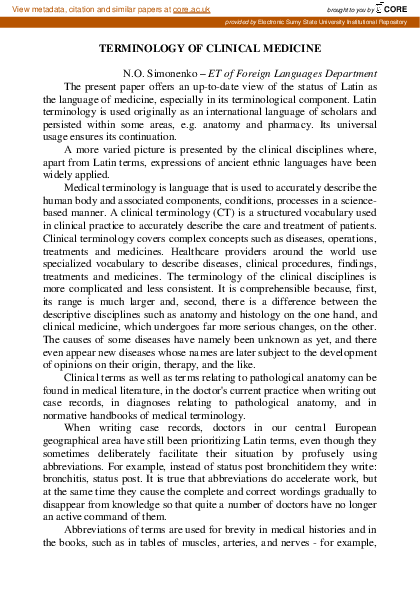 (PDF) Terminology of clinical medicine