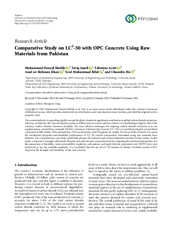 (PDF) Comparative Study on LC3-50 with OPC Concrete Using Raw Materials from Pakistan