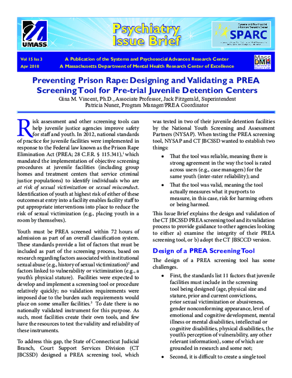 (PDF) Preventing Prison Rape: Designing and Validating a PREA Screening ...