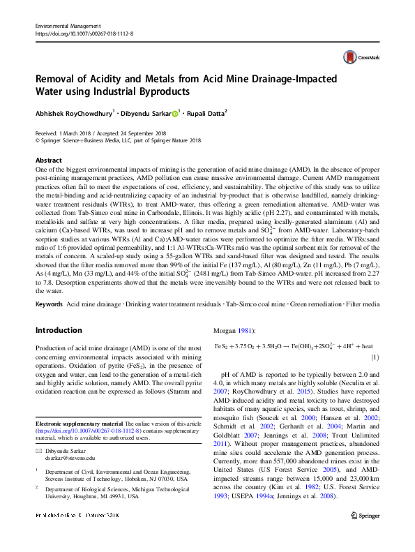 (PDF) Removal of Acidity and Metals from Acid Mine Drainage-Impacted ...