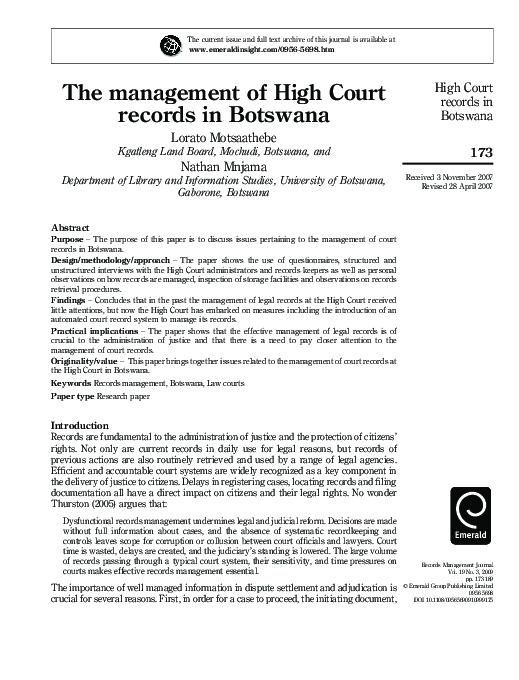 (PDF) The management of High Court records in Botswana