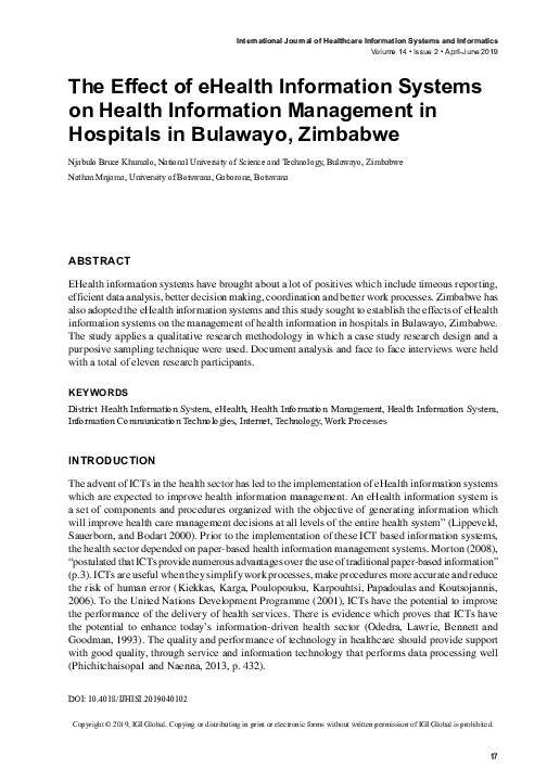(PDF) The Effect of eHealth Information Systems on Health Information Management in Hospitals in ...
