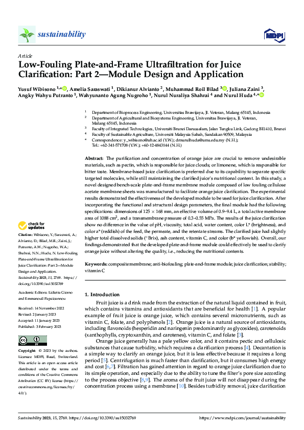 Pdf Low Fouling Plate And Frame Ultrafiltration For Juice Clarification Part 2—module Design