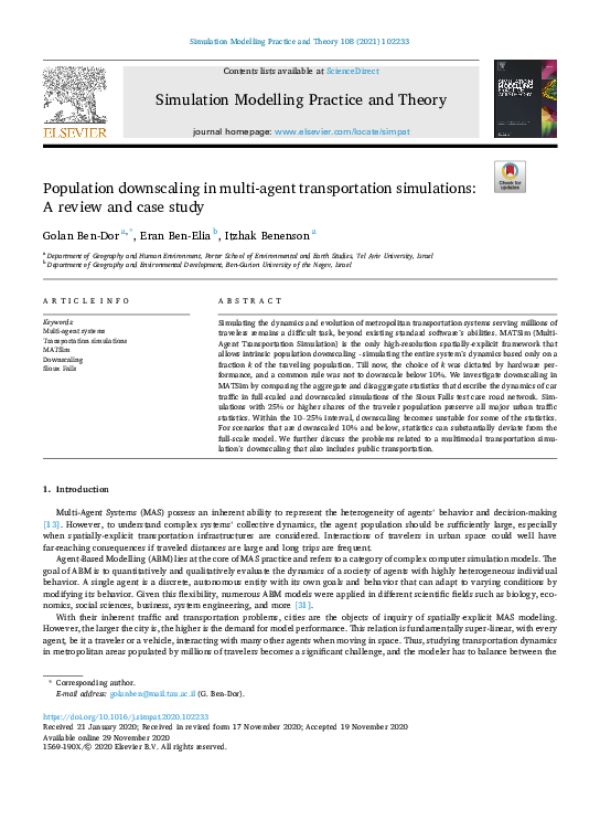 (PDF) Population downscaling in multi-agent transportation simulations: A review and case study
