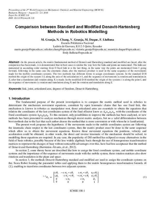 (PDF) Comparison between Standard and Modified Denavit-Hartenberg ...