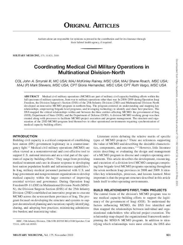 (PDF) Coordinating Medical Civil Military Operations in Multinational ...
