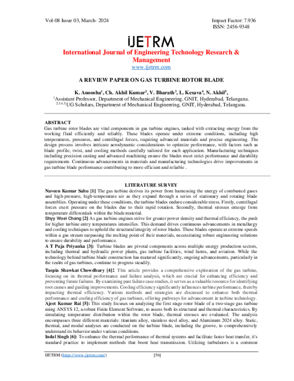 (PDF) A REVIEW PAPER ON GAS TURBINE ROTOR BLADE