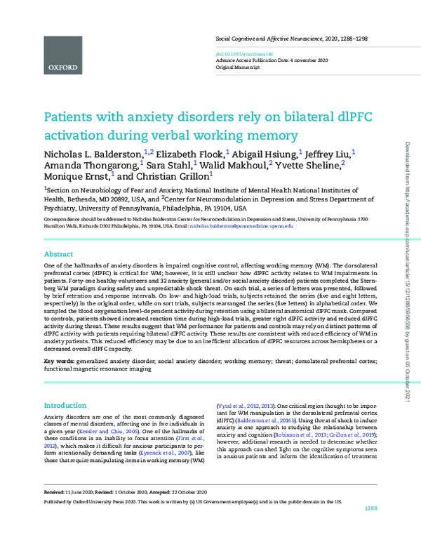 (PDF) Patients with anxiety disorders rely on bilateral dlPFC ...