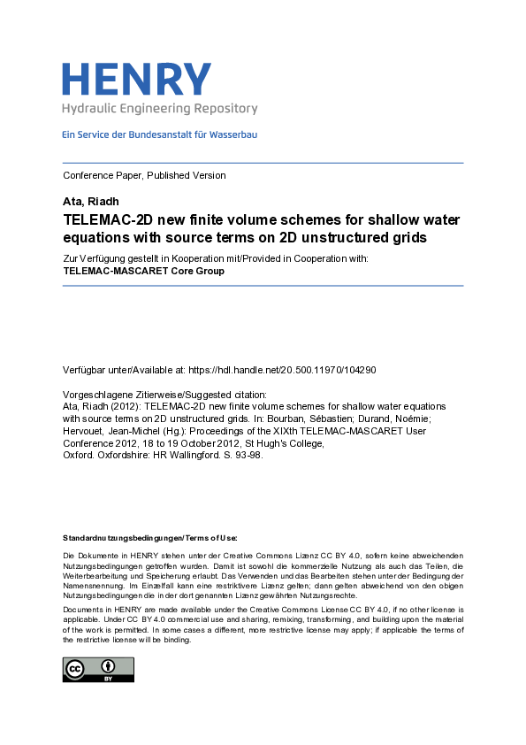 (PDF) TELEMAC-2D new finite volume schemes for shallow water equations with source terms on 2D ...