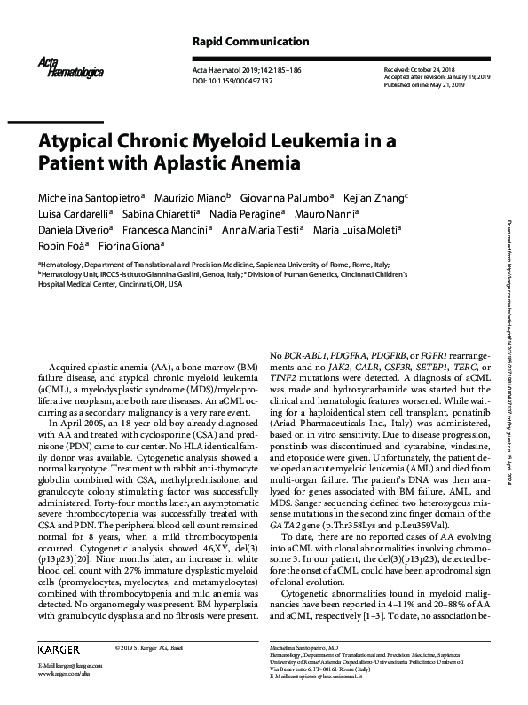 (PDF) Atypical Chronic Myeloid Leukemia in a Patient with Aplastic Anemia | Fiorina Giona ...