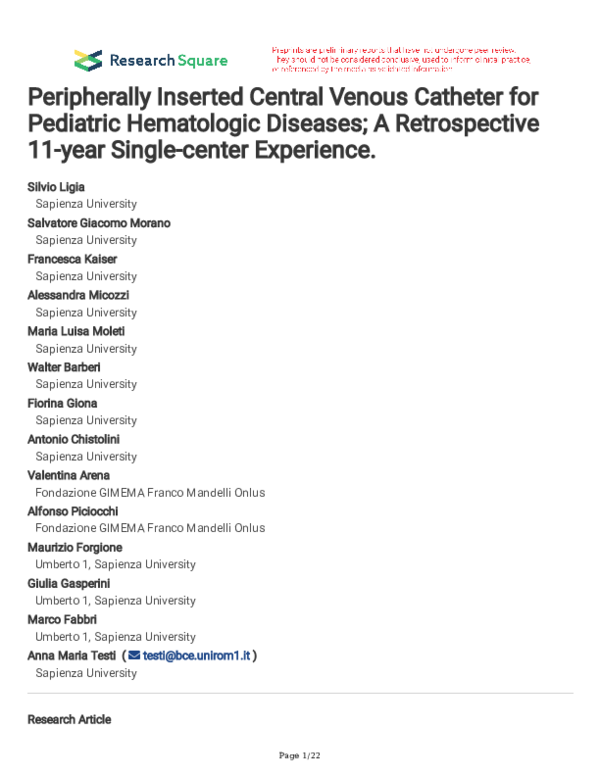 (PDF) Peripherally Inserted Central Venous Catheter for Pediatric ...