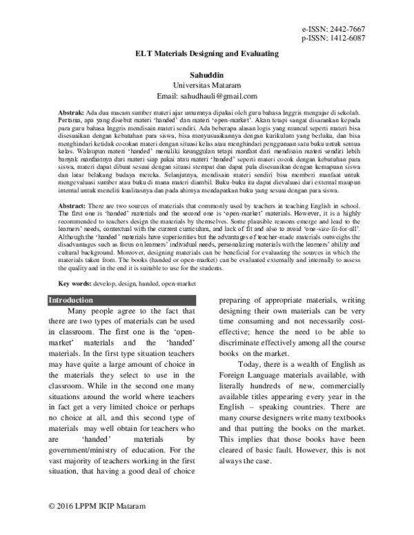 (PDF) ELT Materials Designing and Evaluating