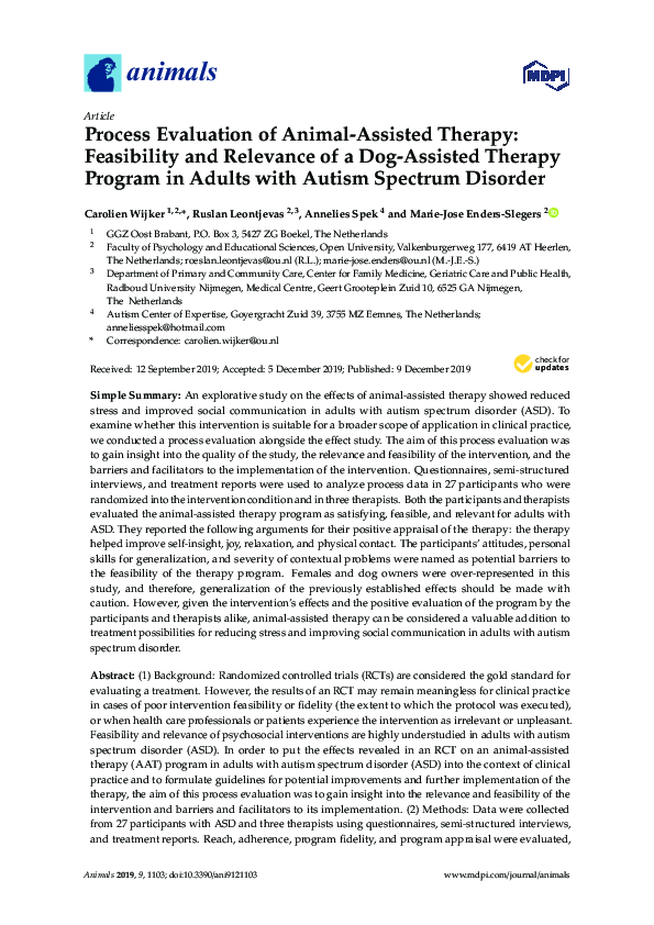 (PDF) Process Evaluation of Animal-Assisted Therapy: Feasibility and ...
