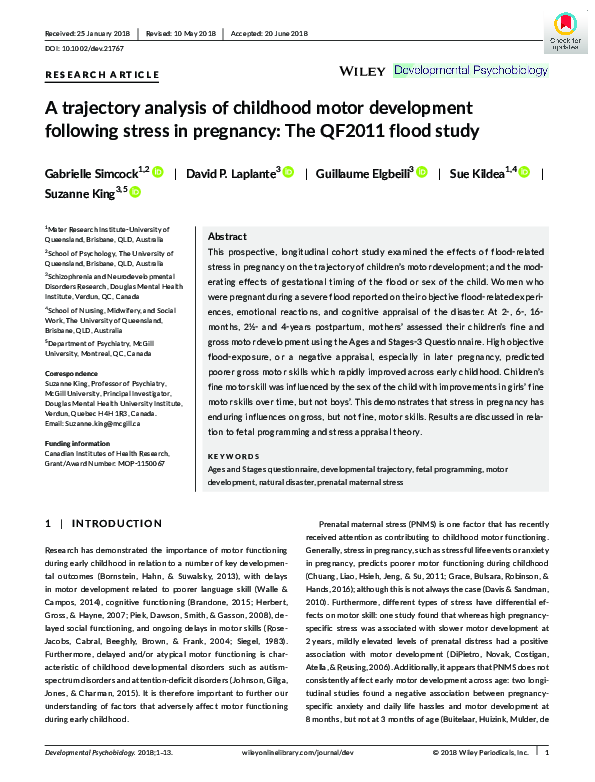 (PDF) A trajectory analysis of childhood motor development following ...