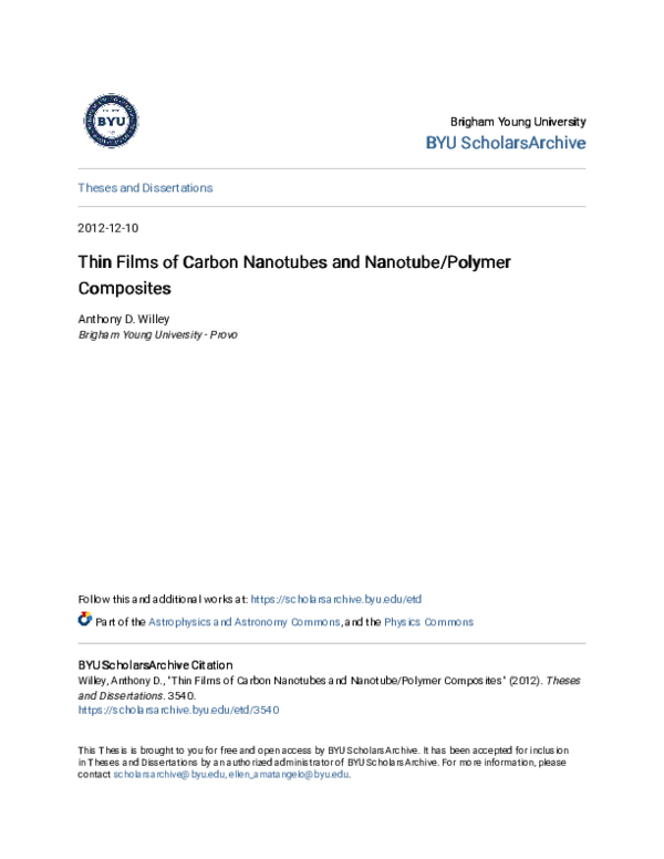 (PDF) Thin Films of Carbon Nanotubes and Nanotube/Polymer Composites