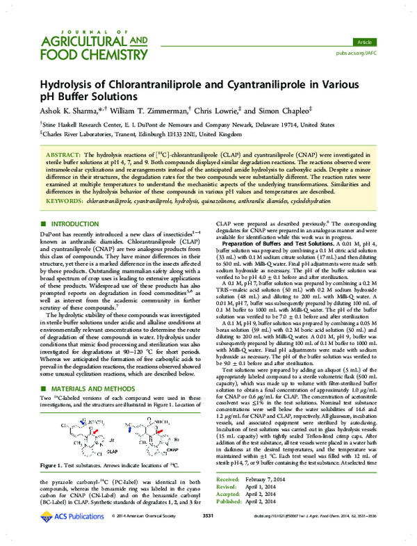 (PDF) Hydrolysis of Chlorantraniliprole and Cyantraniliprole in Various ...