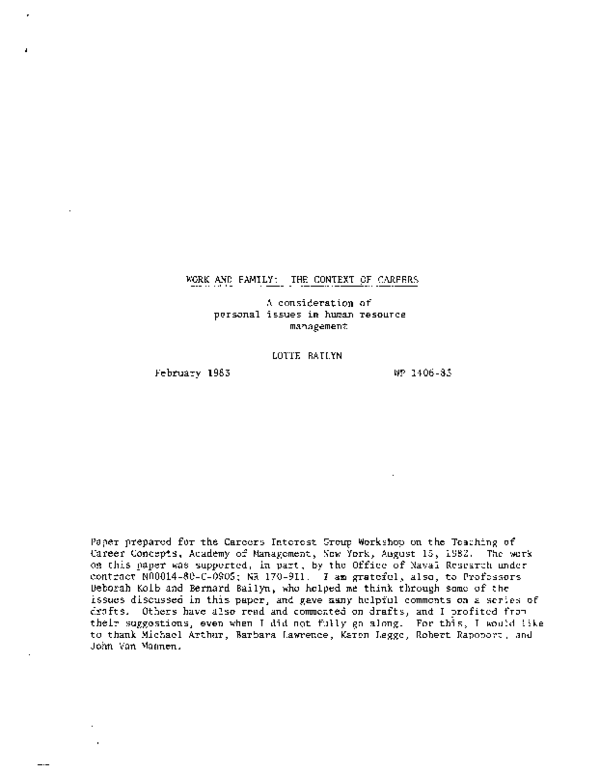 (PDF) Work and family : the context of careers. A consideration of ...