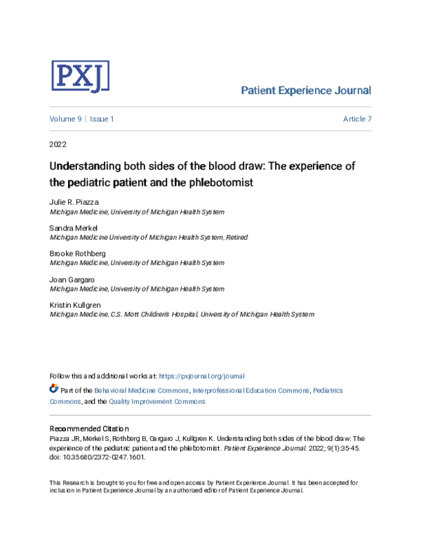 (PDF) Understanding both sides of the blood draw: The experience of the ...