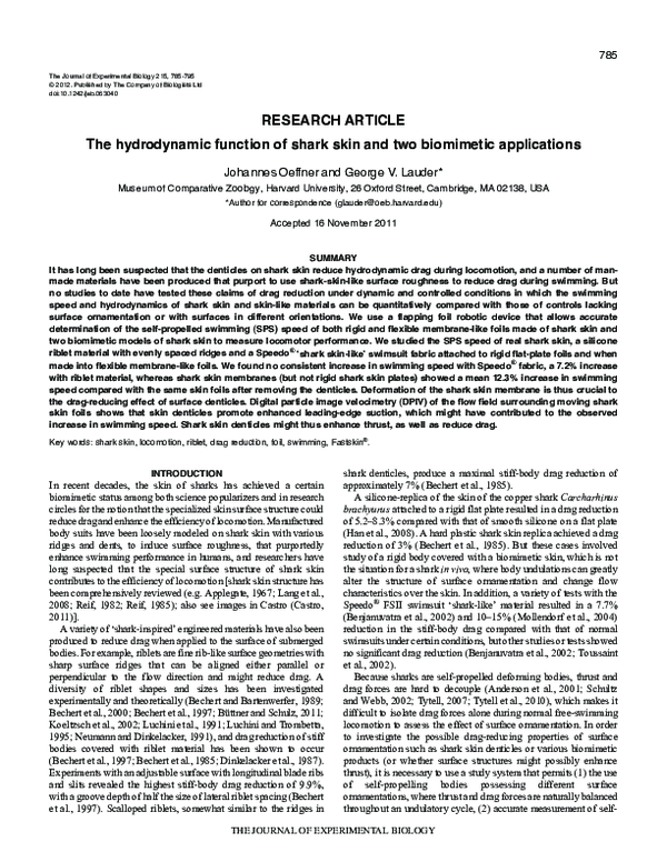 (PDF) The hydrodynamic function of shark skin and two biomimetic ...