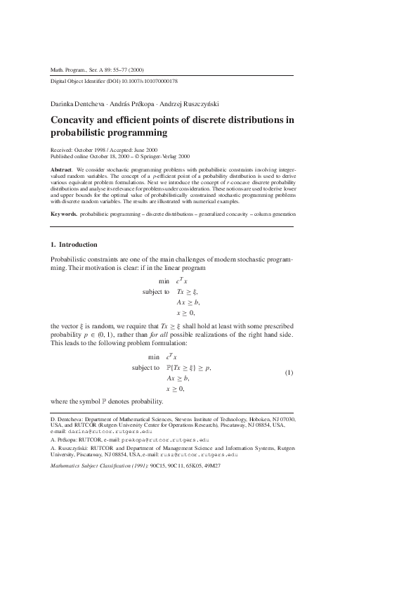 (PDF) Concavity and efficient points of discrete distributions in ...