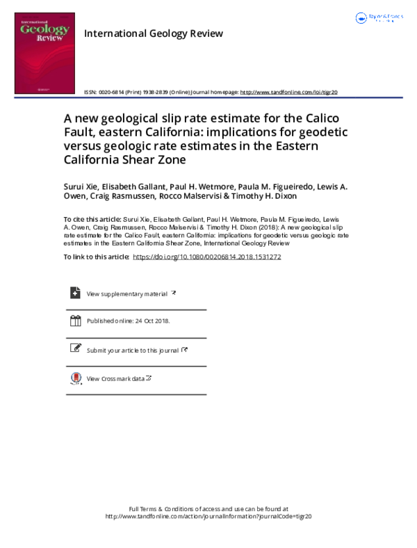(PDF) A new geological slip rate estimate for the Calico Fault, eastern ...