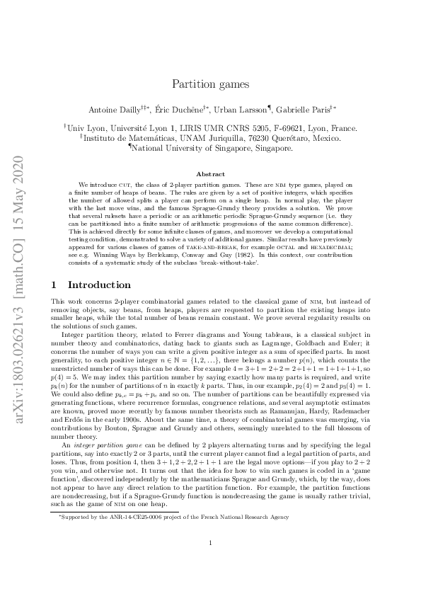 (PDF) Partition games