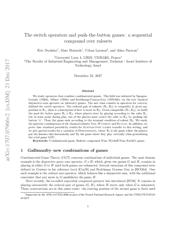 (PDF) Switch Operators in Combinatorial Games
