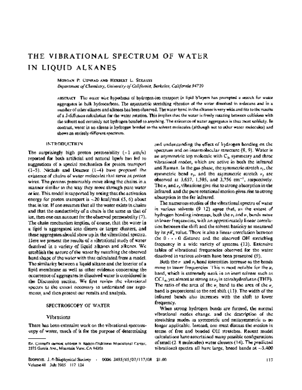 (PDF) The vibrational spectrum of water in liquid alkanes