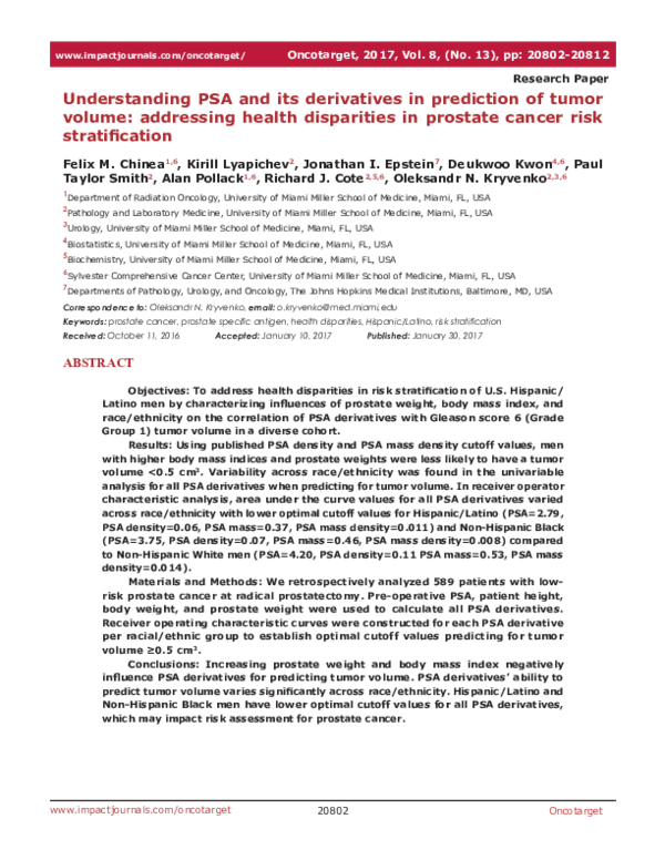 (PDF) Understanding PSA and its derivatives in prediction of tumor ...