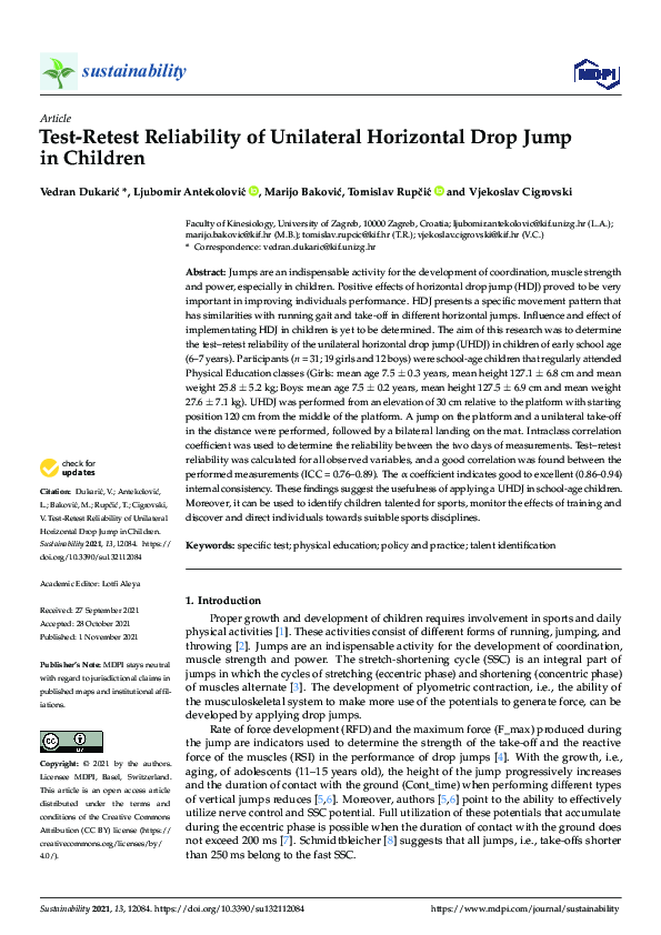 (PDF) Test-Retest Reliability of Unilateral Horizontal Drop Jump in ...