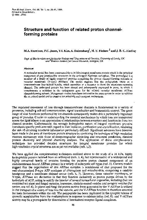 (PDF) Structure and function of related proton channel-forming proteins