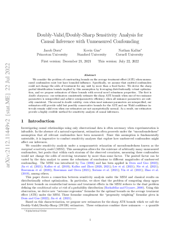 (PDF) Doubly-Valid/Doubly-Sharp Sensitivity Analysis for Causal Inference with Unmeasured ...