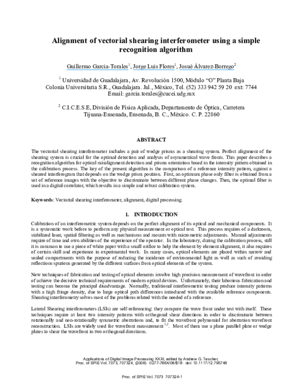 (PDF) Alignment of vectorial shearing interferometer using a simple recognition algorithm