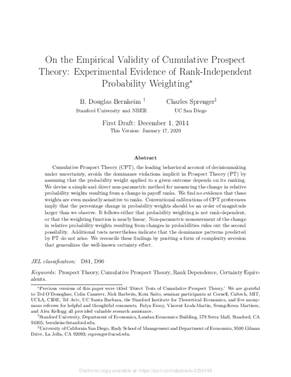 (PDF) Direct Tests of Cumulative Prospect theory