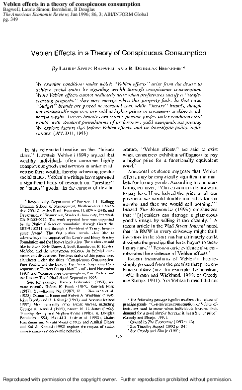 (PDF) Veblen Effects in a Theory of Conspicuous Consumption