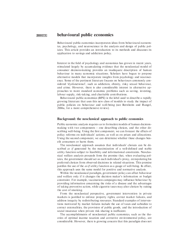 (PDF) Behavioural Public Economics