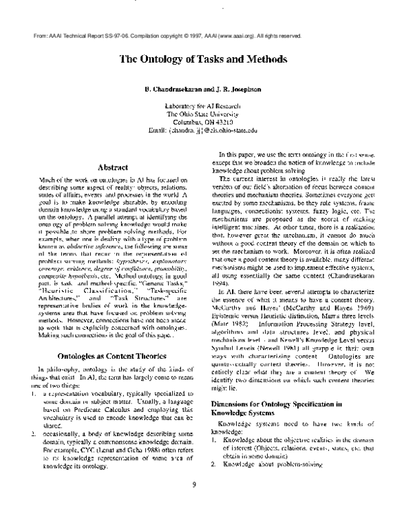 (PDF) The Ontology of Tasks and Methods