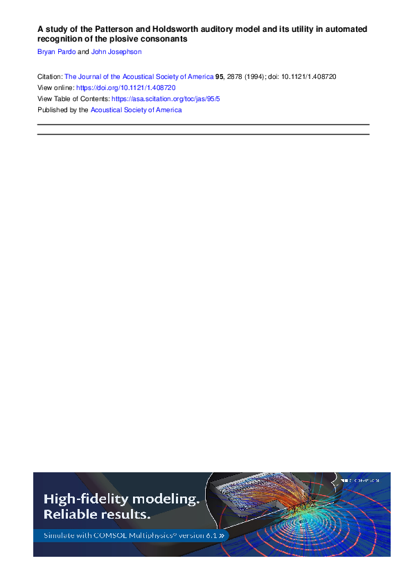(PDF) A study of the Patterson and Holdsworth auditory model and its ...