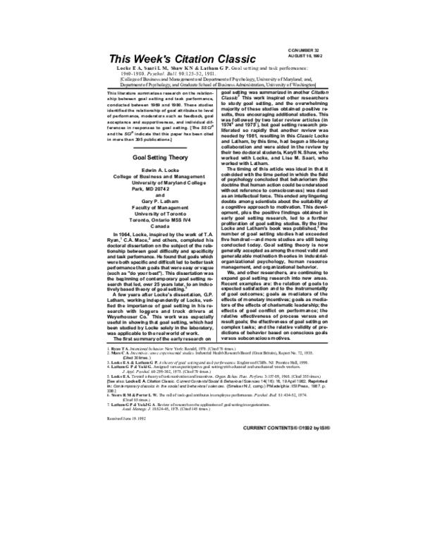 (PDF) Goal setting theory (PDF) Goal setting theory