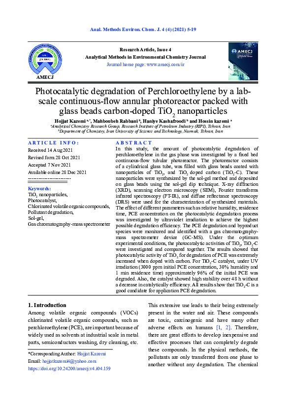 (PDF) Photocatalytic degradation of Perchloroethylene by a lab-scale ...