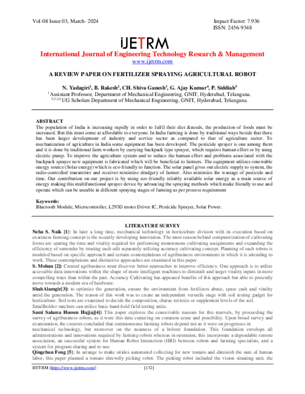 (PDF) A REVIEW PAPER ON FERTILIZER SPRAYING AGRICULTURAL ROBOT