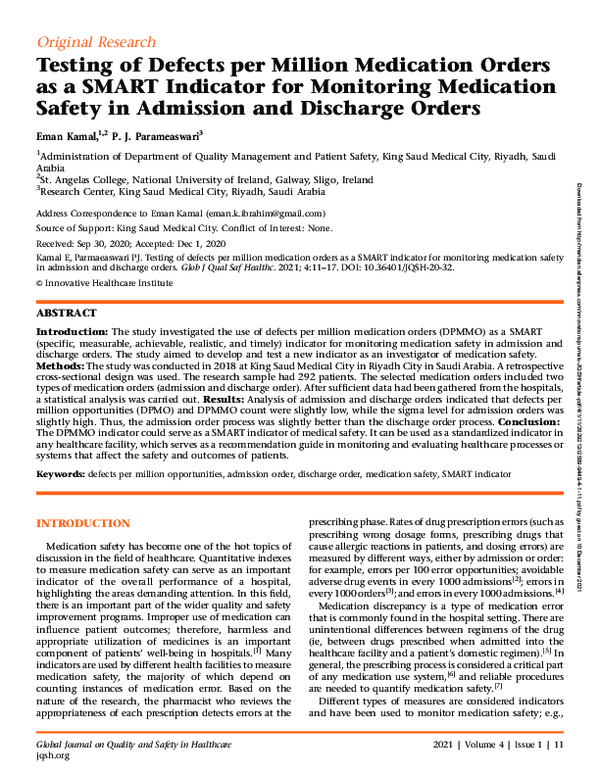 (PDF) Testing of Defects per Million Medication Orders as a SMART ...