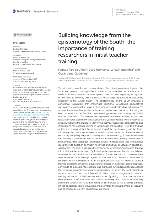 (PDF) Building knowledge from the epistemology of the South: the importance of training ...